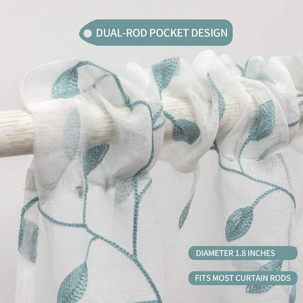 MIULEE Kitchen Linen Look Sheer Tiers Bathroom Curtains with Tan Leaf ...