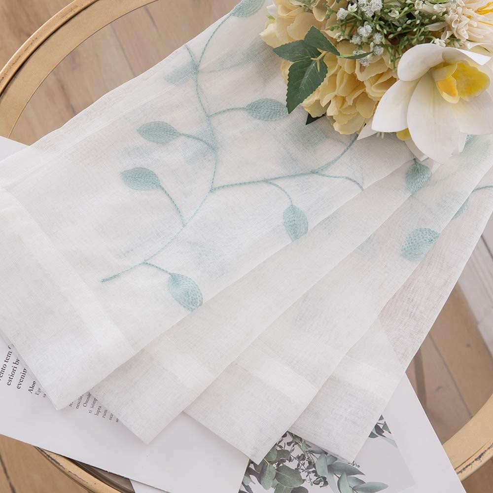 MIULEE Kitchen Linen Look Sheer Tiers Bathroom Curtains with Tan Leaf ...